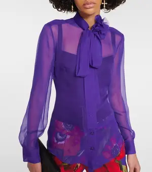 Dolce & Gabbana Tie-neck Silk Chiffon Blouse - Purple