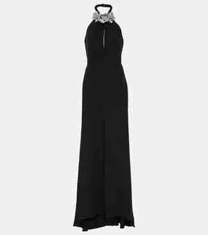 valentino high slit dress Silk crepe de chine halterneck maxi dress - black