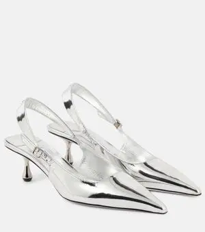 JIMMY CHOO Amel Metallic Leather Slingback Pumps - Silver