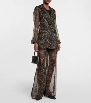 Max Mara Jabot Floral Silk Organza Blouse - Multicoloured