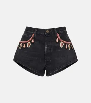 Alanui Embroidered Denim Shorts