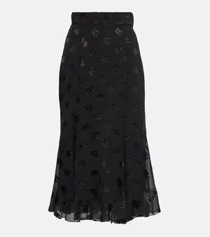 Dolce & Gabbana Dg Devoré Satin Midi Skirt - Black