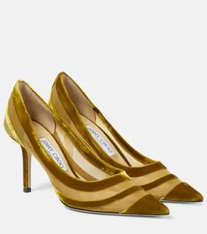 JIMMY CHOO Love 85 Velvet-trimmed Pumps - Gold