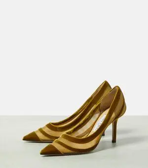 JIMMY CHOO Love 85 Velvet-trimmed Pumps - Gold