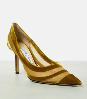 JIMMY CHOO Love 85 Velvet-trimmed Pumps - Gold