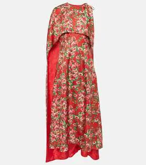MARKARIAN Caped Silk Midi Dress