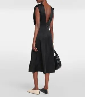 JIL SANDER Draped Satin Midi Dress - Black