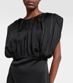 JIL SANDER Draped Satin Midi Dress - Black