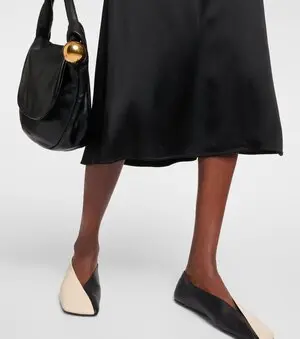 JIL SANDER Draped Satin Midi Dress - Black