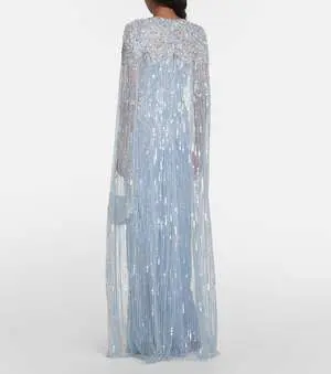 Jenny Packham Caped Sequined Crystal-embellished Gown