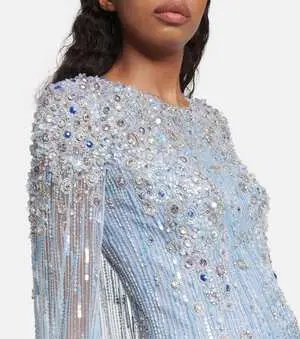 Jenny Packham Caped Sequined Crystal-embellished Gown