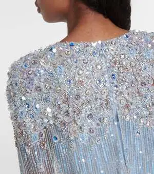 Jenny Packham Caped Sequined Crystal-embellished Gown