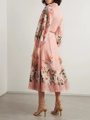 Zimmermann Net Sustain Lexi Belted Floral-Print Linen Midi Dress In Pink -  30% Off | Editorialist