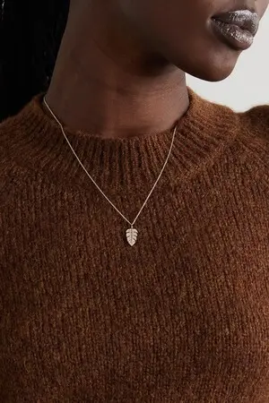 SYDNEY EVAN Large Monstera Leaf Diamond Necklace