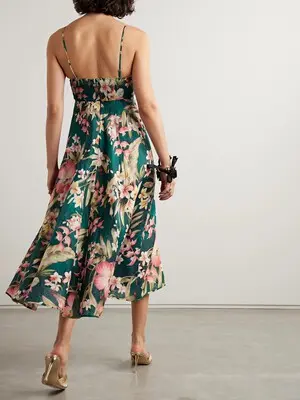 Zimmermann Lexi Strapless Floral-Print Linen Midi Dress In Green - 60% Off  | Editorialist