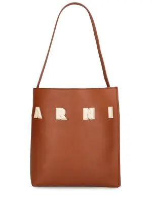 Marni Small Museo Leather Hobo Bag Mocha,ivory