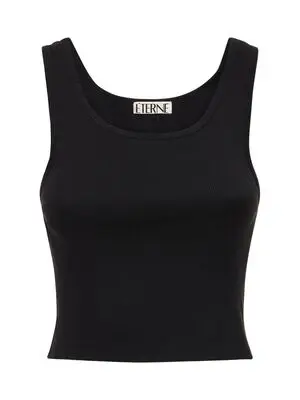 Eterne Cropped Scoop Neck Cotton Tank Top - Black