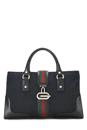Gucci Black Original GG Canvas Web Junco Tote Large Black