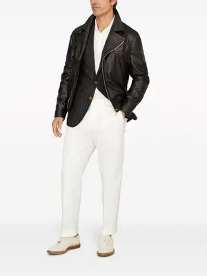 Brunello Cucinelli Layered Leather Bomber Jacket