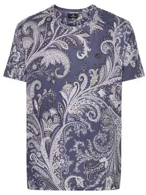 Etro Paisley-print Cotton T-shirt - Blue