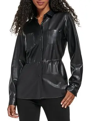 Calvin Klein Womens Faux Leather Lightweight Motorcycle Jacket - Black