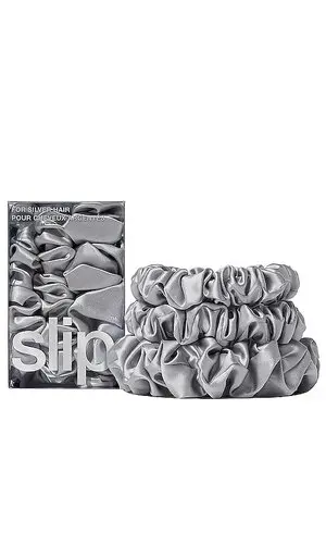 Slip Set Of 3 Midi & Large Scrunchies - Silver