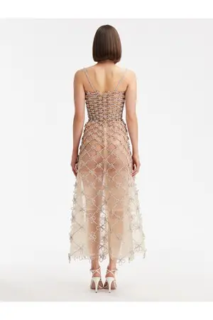 oscar de la renta crystal grid cocktail dress Oscar de la Renta Crystal Grid Strapless Column Gown
