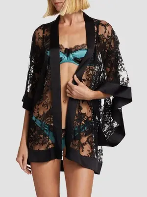 Kiki De Montparnasse Camille Floral Lace Robe - Black