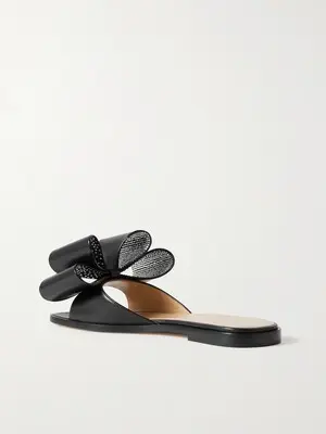 Mach & Mach Le Cadeau Leather Slides - Black