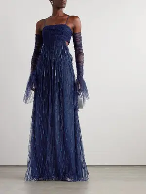 SANDRA MANSOUR Samhain Swiss-dot Tulle Gown With Gloves