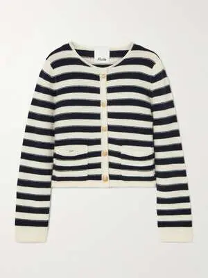 ALLUDE Allude Striped Wool And Cashmere-Blend Cardigan Navy
