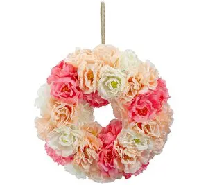 NORTHLIGHT Pink & White Peony Artificial Spring Floral Wreath - One-color
