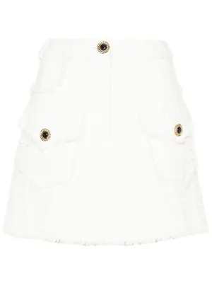 Balmain A-line Tweed Miniskirt - White