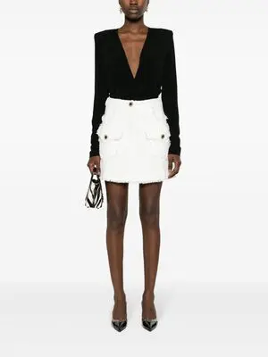 Balmain A-line Tweed Miniskirt - White