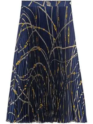 Versace Greca Nautical-print Pleated Skirt - Blue