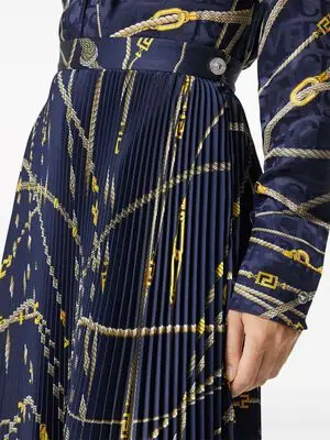 Versace Greca Nautical-print Pleated Skirt