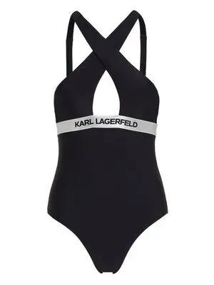 Karl Lagerfeld Logo-waistband Halterneck Swimsuit - Black