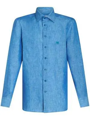 Etro Pegaso-embroidered Mélange-effect Shirt - Blue