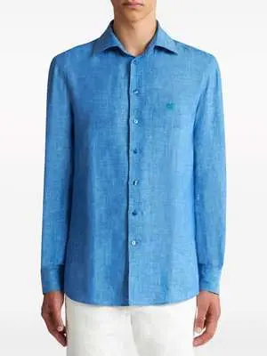 Etro Pegaso-embroidered Mélange-effect Shirt - Blue