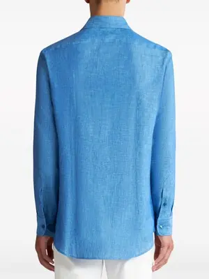 Etro Pegaso-embroidered Mélange-effect Shirt - Blue