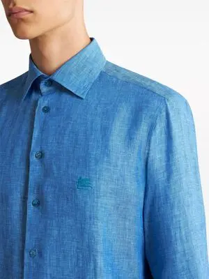 Etro Pegaso-embroidered Mélange-effect Shirt - Blue