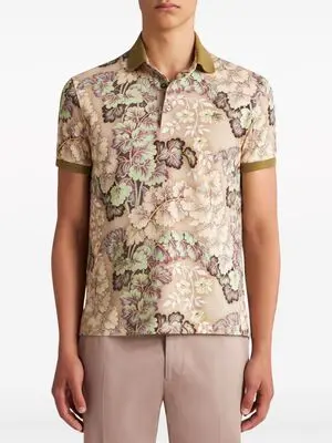 Etro Floral-print Cotton Polo Shirt - Neutrals