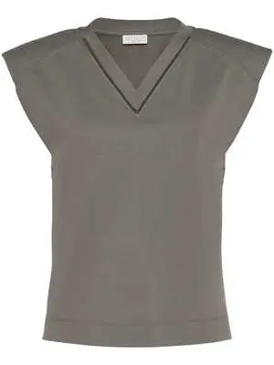 Brunello Cucinelli Monili Chain Cotton Tank Top - Grey