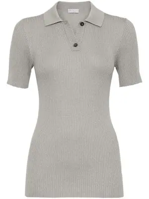 Brunello Cucinelli Fine-ribbed Polo Top