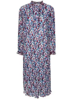 GANNI Georgette Pleated Midi Dress - Blue