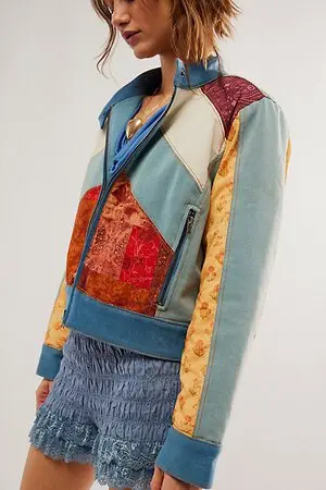 Free People Patchwork Extravaganza Jacket Blue