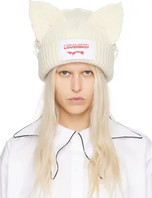 Charles Jeffrey Loverboy Off-White Chunky Ears Beanie In Ecru - 43