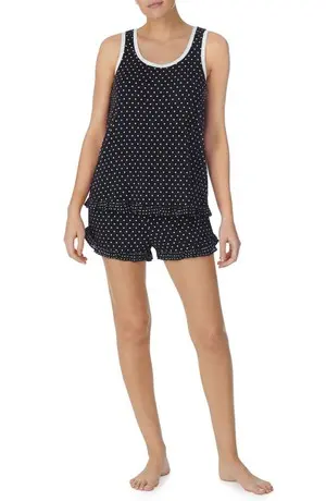 Kate Spade New York Sleeveless Short Pajamas - Black Ivory Dot