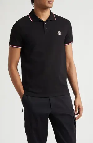 Moncler Tipped Cotton Piqué Polo - Black