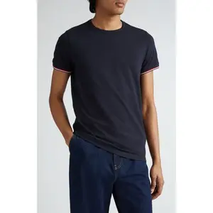 Moncler Tipped Cotton Stretch Jersey T-shirt Navy